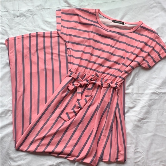 Merokeety | Dresses | Merokeety Pink Grey Striped Wrap Dress | Poshmark